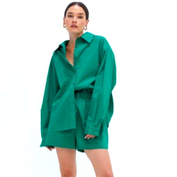 Shorts | Kelly Green Matching Collar Shirt And Short Set | Poshmark